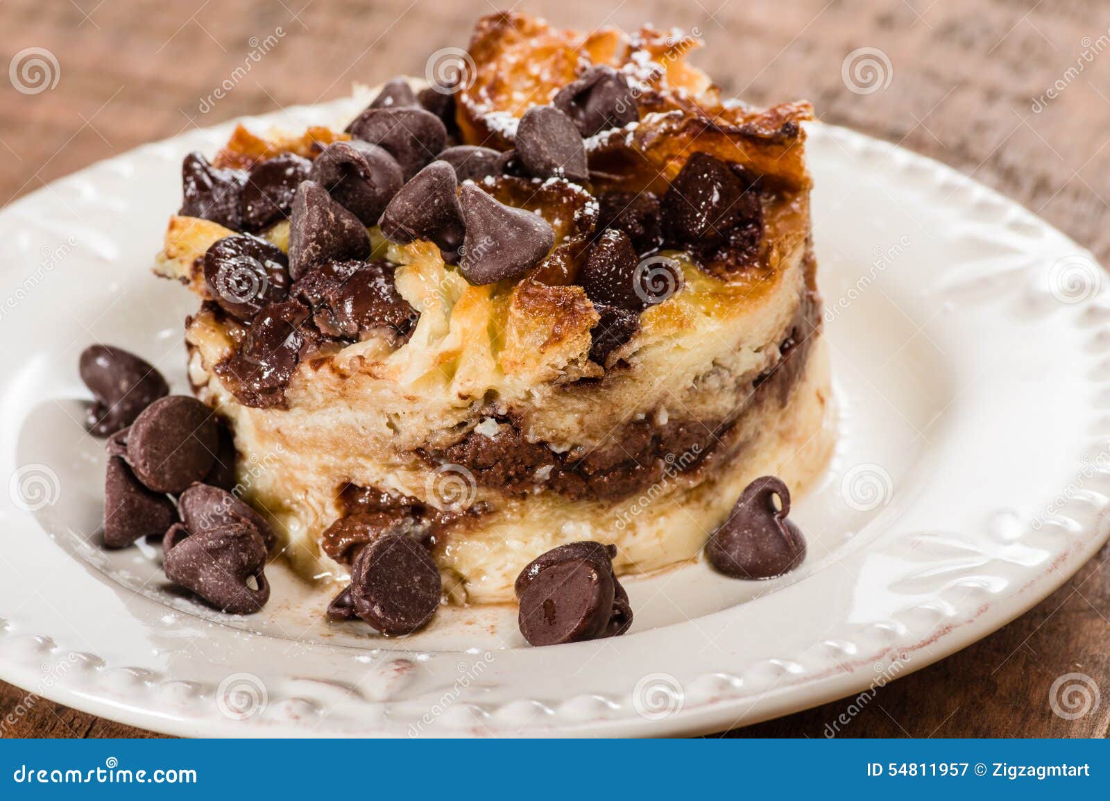 Chocolate Chip Bread Pudding on Plate Stock Image - Image of healthy ...