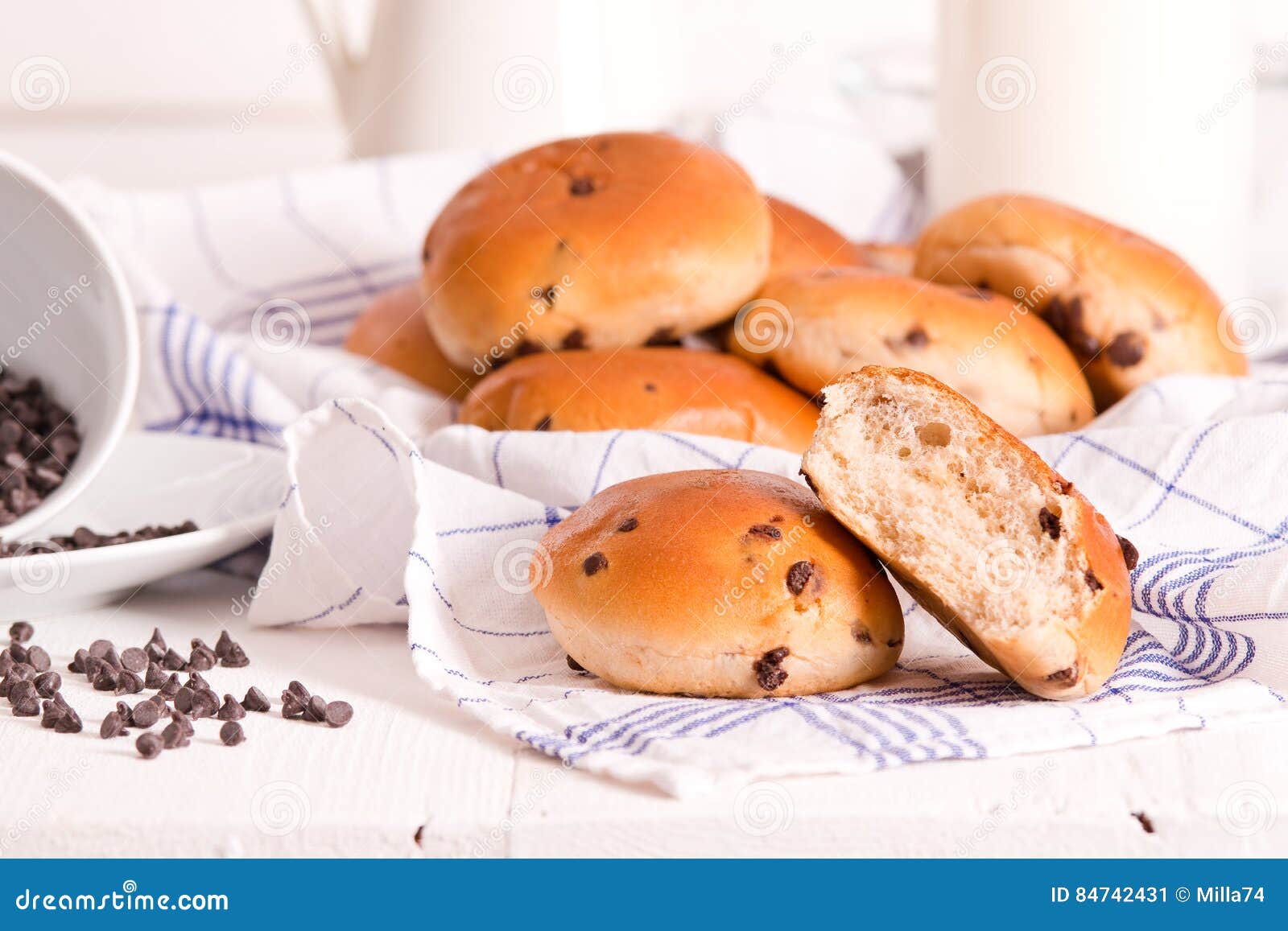 Chocolate chip brioche. stock image. Image of dessert - 84742431