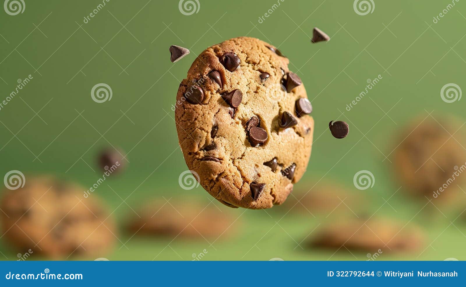 Chocolate Chip Cookie Floating on a Green Background. Generative Ai ...