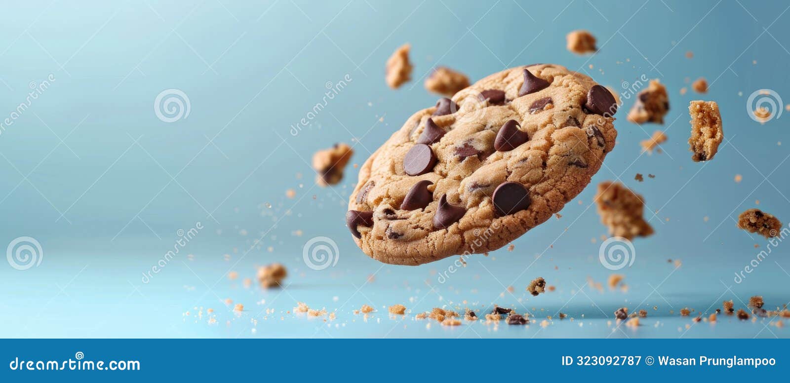 Chocolate Chip Cookie, Rising, Bullet Shot, Solid Pastel Background ...