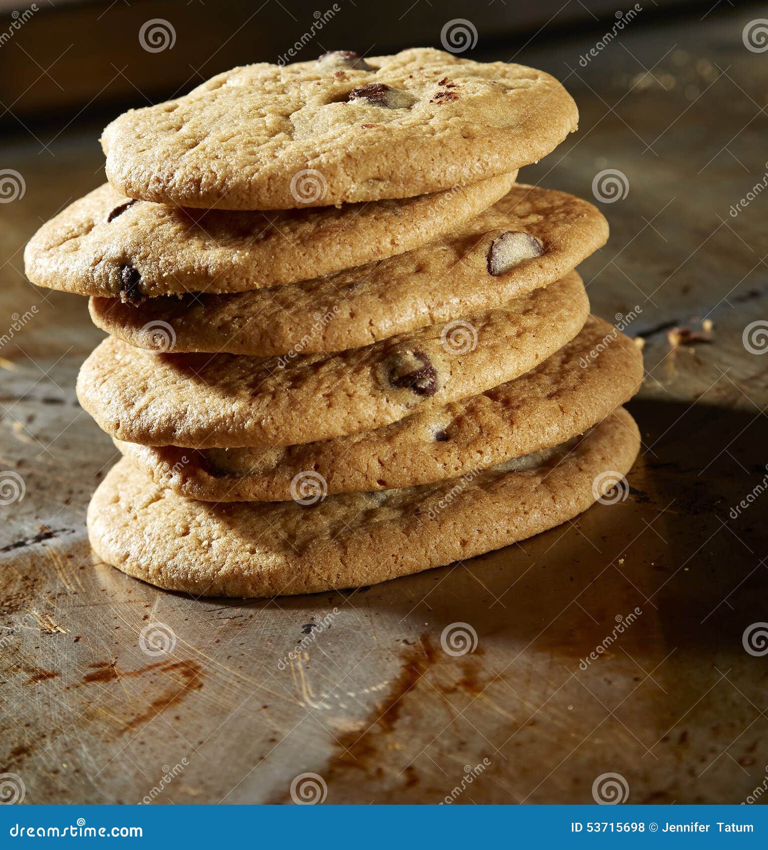 Chocolate Chip Cookie Stack Stock Photo - Image of warm, crumbs: 53715698
