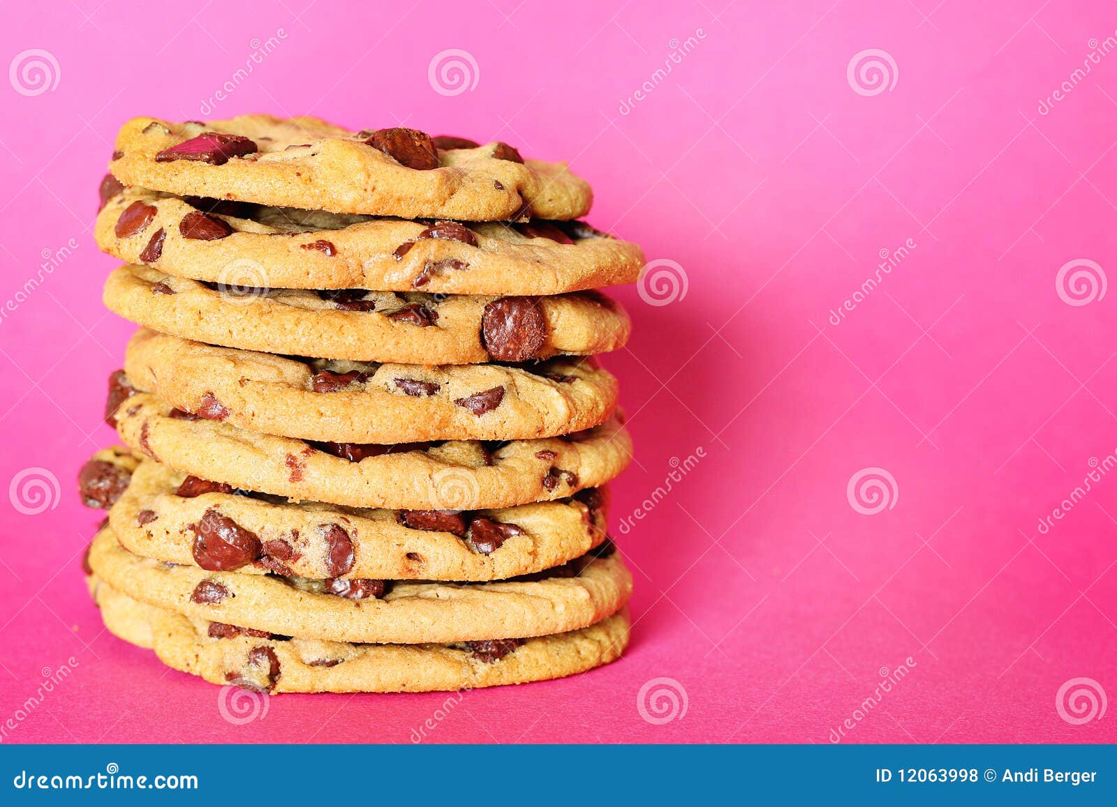Chocolate Chip Cookie Stack on Pink Stock Photo - Image of cake ...