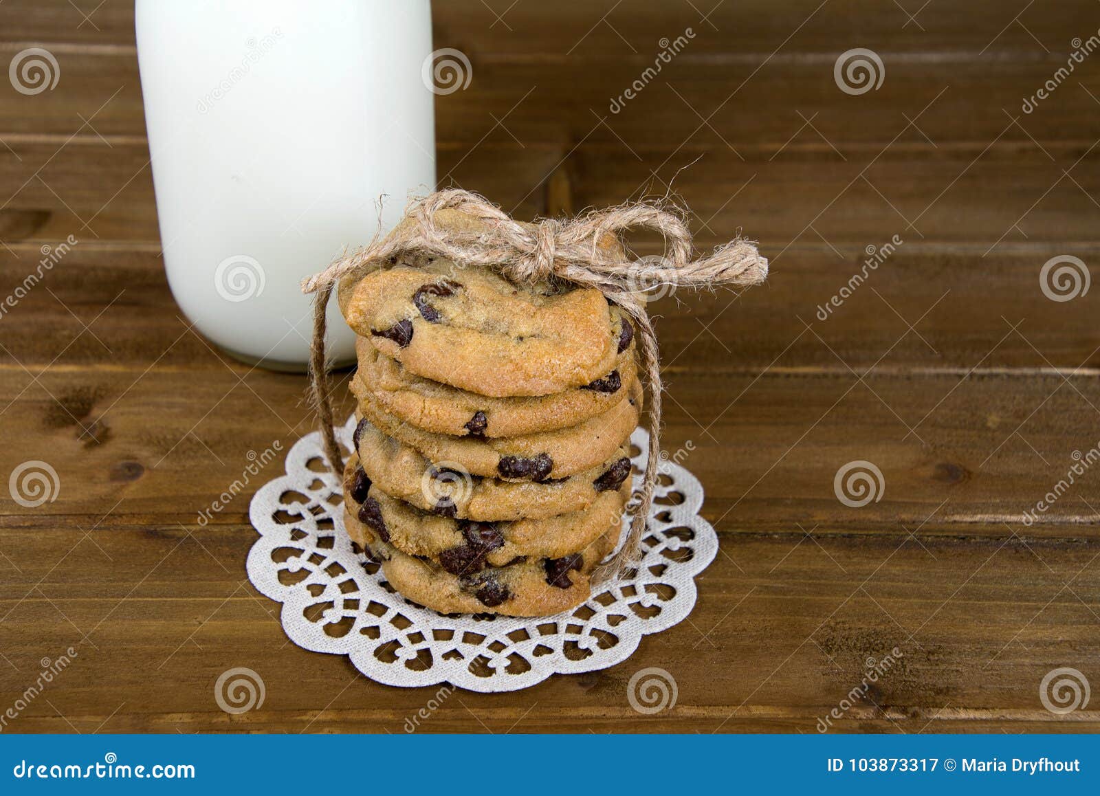 Chocolate Chip Cookie Stack with String Bow Stock Image - Image of ...