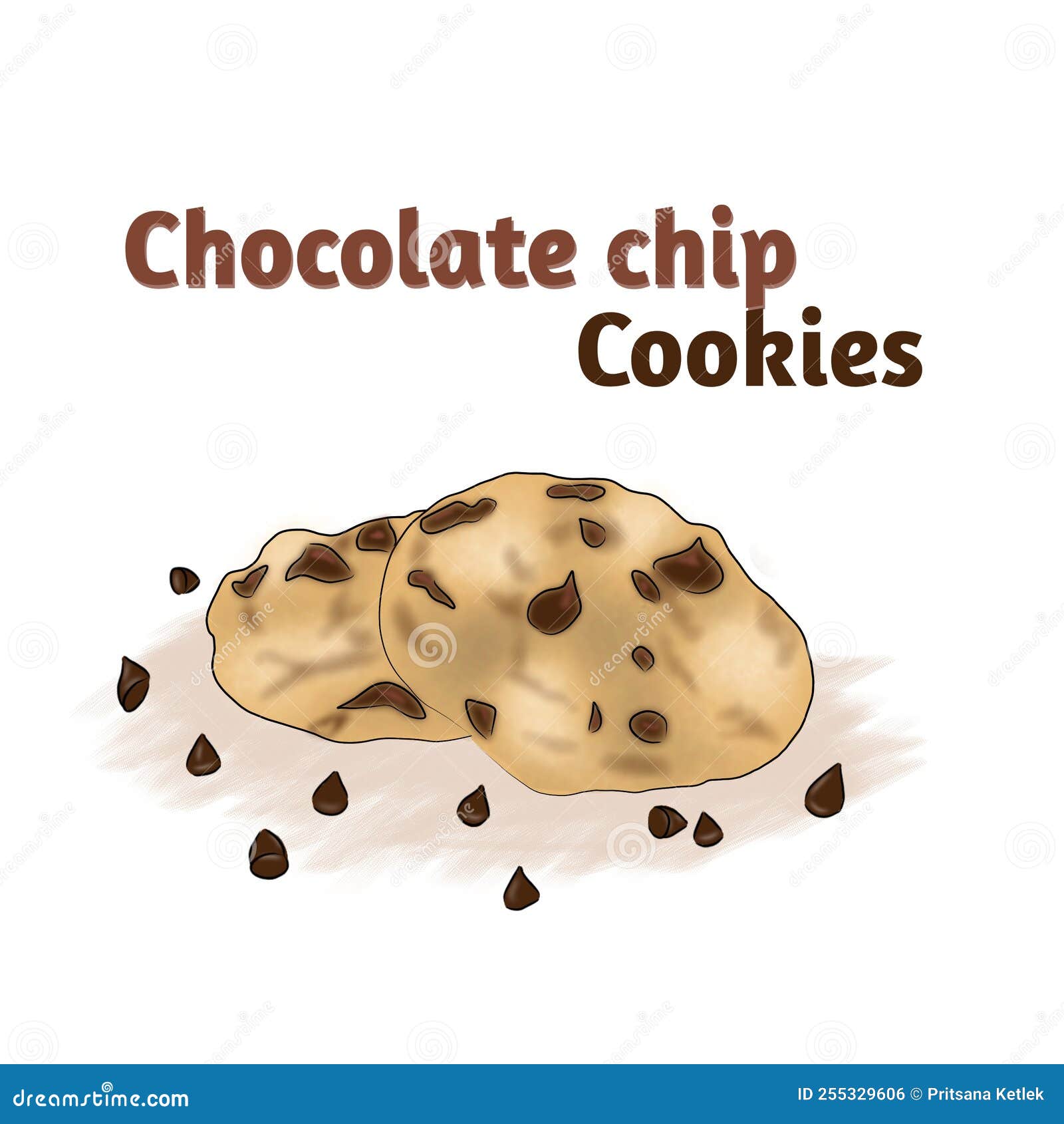 Chocolate Chip Cookies of Bakery Collection Drawing Illustration Stock ...