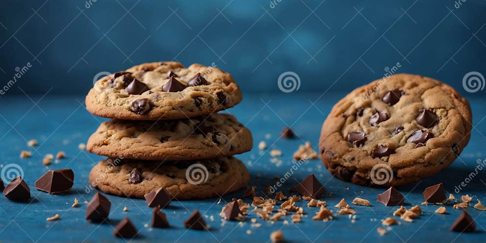 Chocolate Chip Cookies on Blue Background. Stock Illustration ...