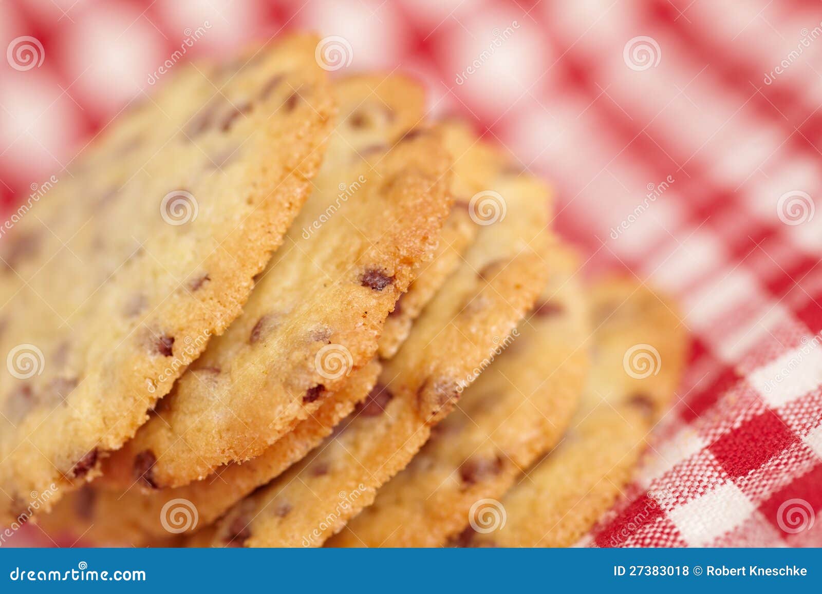Chocolate Chip Cookies on Checkered Stock Photo - Image of chip ...