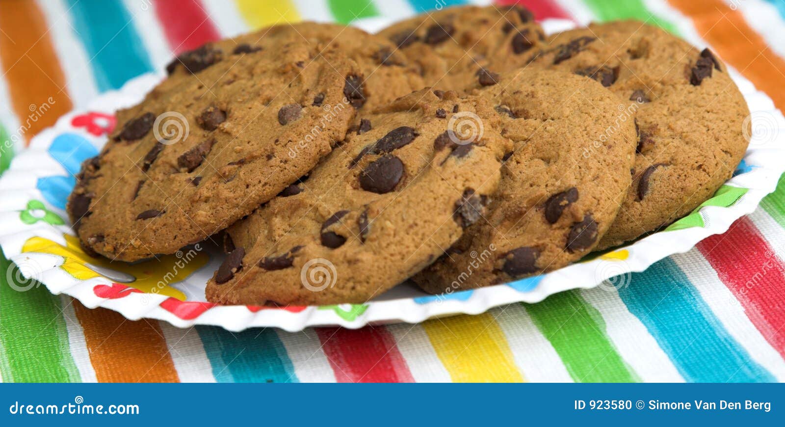 Chocolate Chip Cookies on Colourful Background Stock Photo - Image of ...