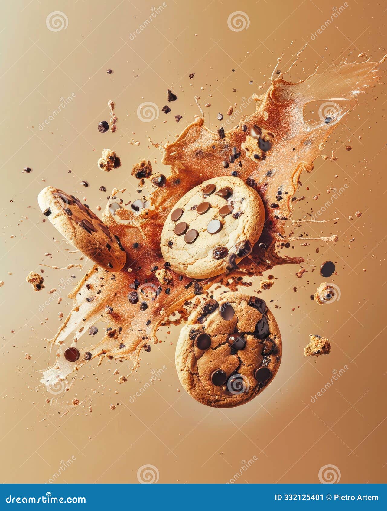 Chocolate Chip Cookies Exploding in a Brown Swirl Stock Image - Image ...