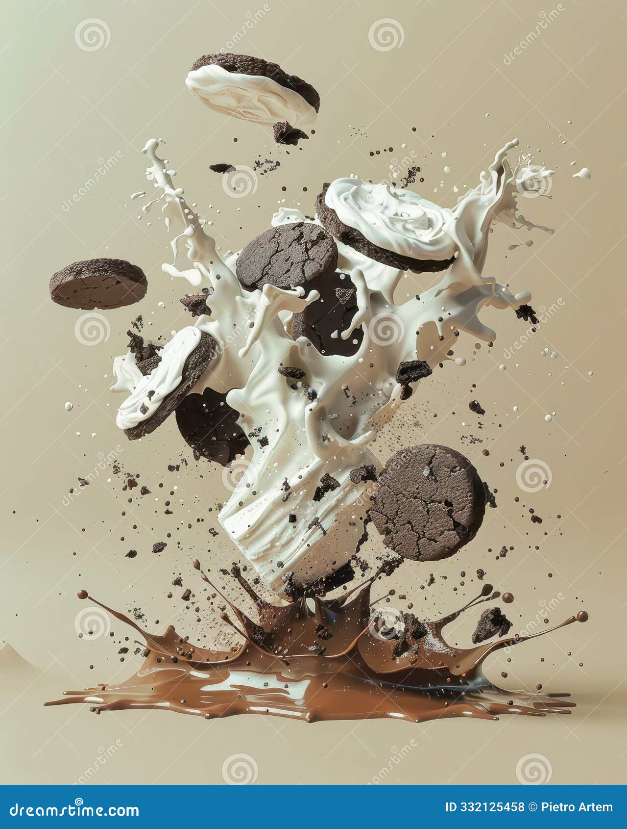 Chocolate Chip Cookies Exploding in a Brown Swirl Stock Photo - Image ...
