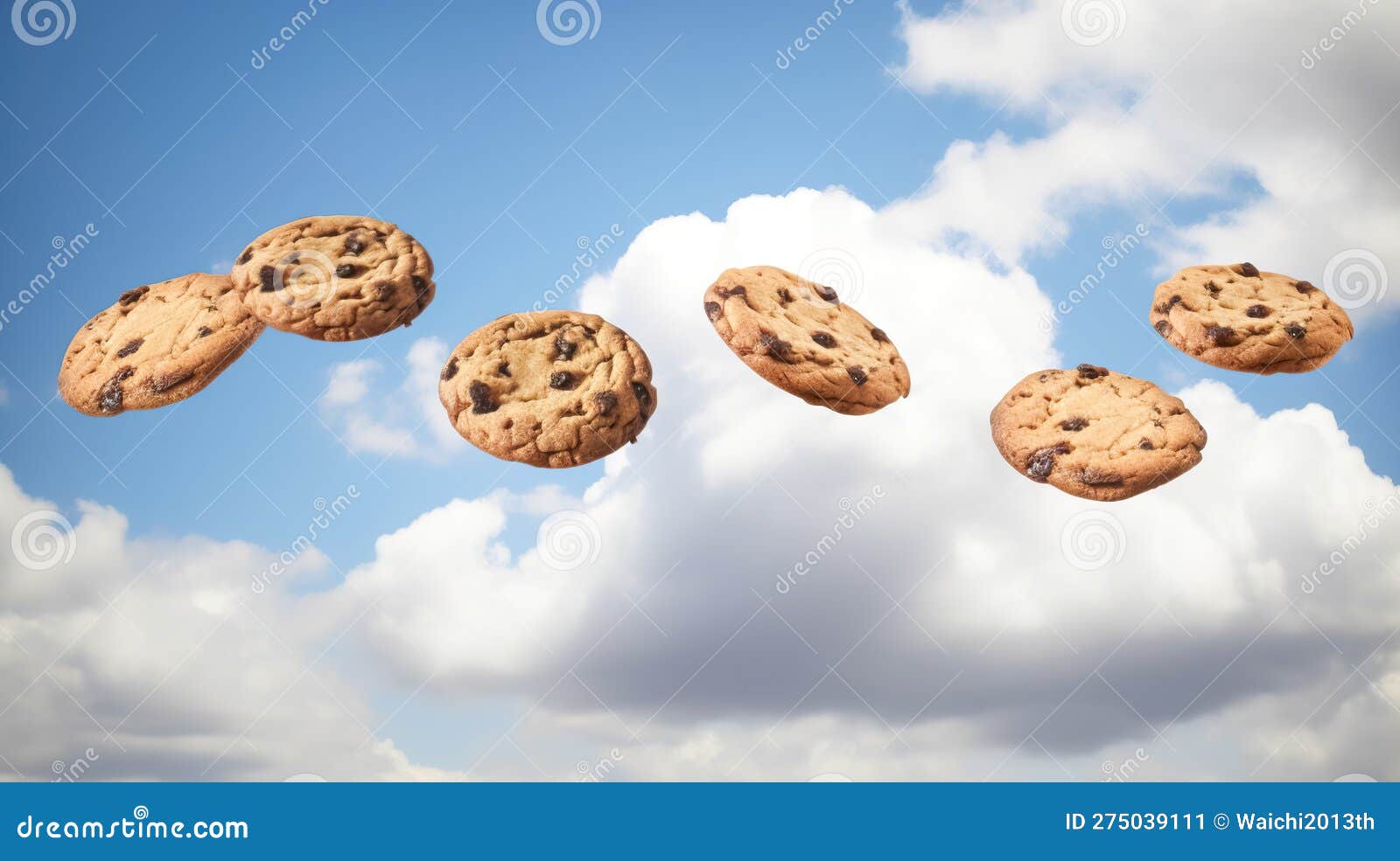Chocolate Chip Cookies Flying in the Blue Sky with White Clouds ...