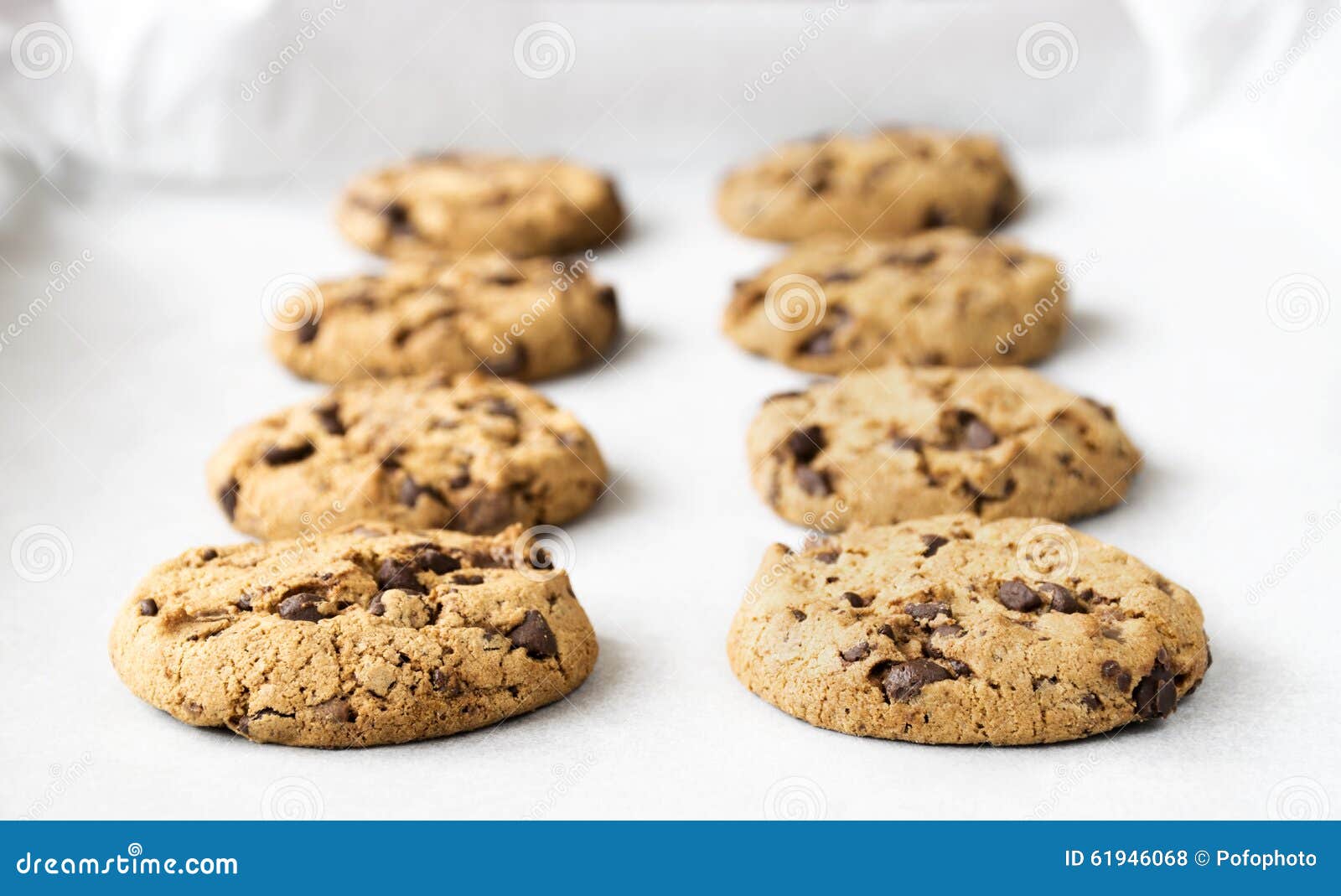 Chocolate Chip Cookies Standing Next To Each Other On Black Textured ...