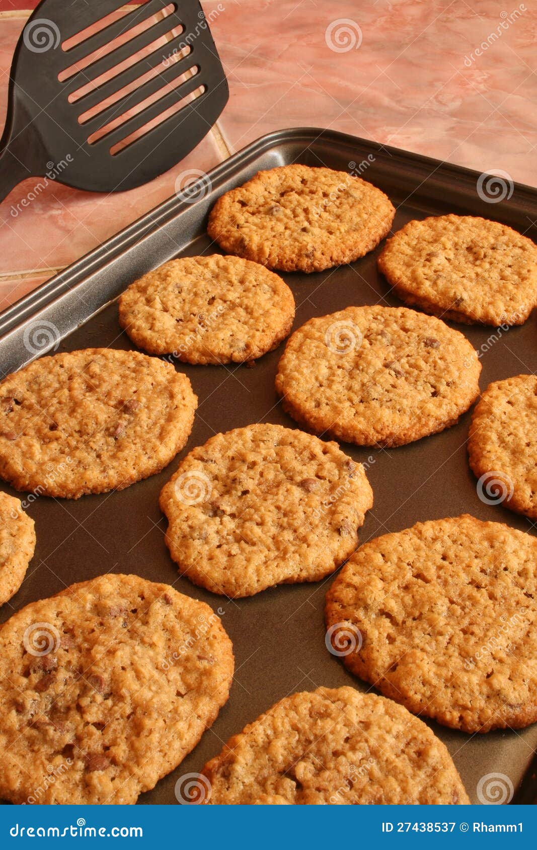 Chocolate Chip Cookies in a Pan Stock Image - Image of spatula, oatmeal ...