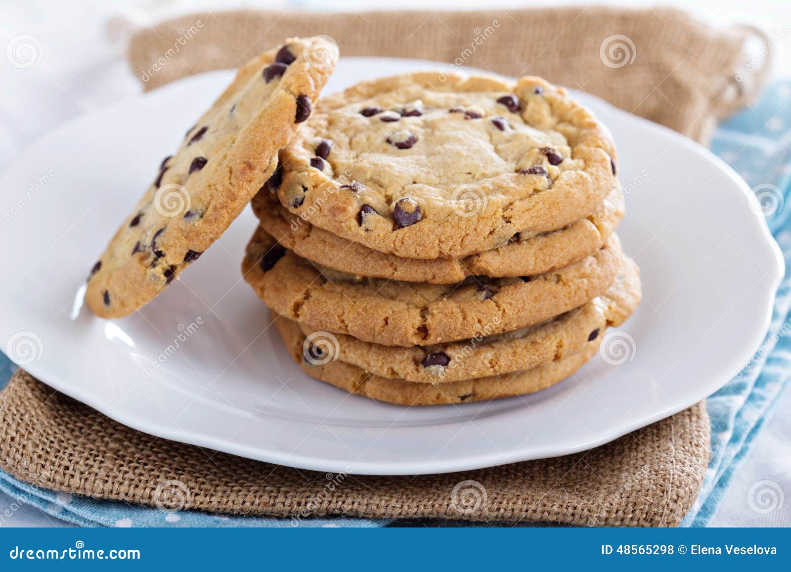 Chocolate Chip Cookies on a Plate Stock Photo - Image of cake, closeup ...