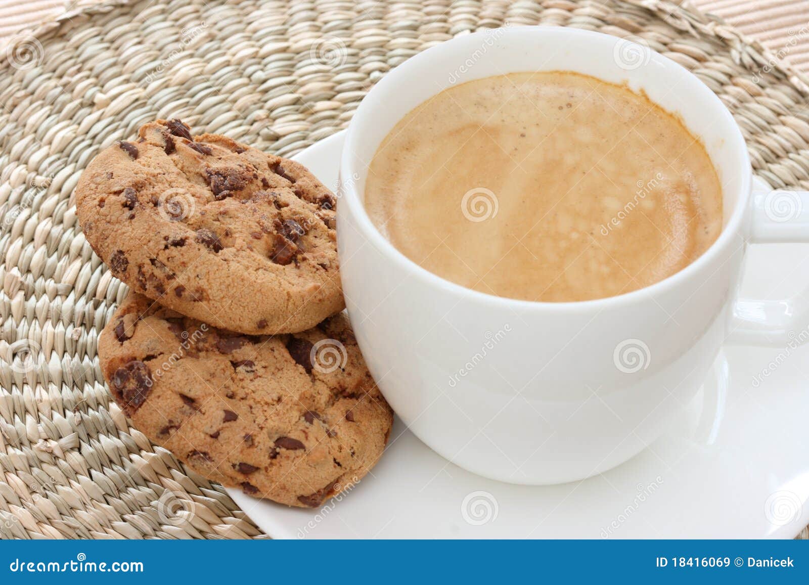 Chocolate Chip Cookies on Saucer with Coffee Stock Image - Image of ...