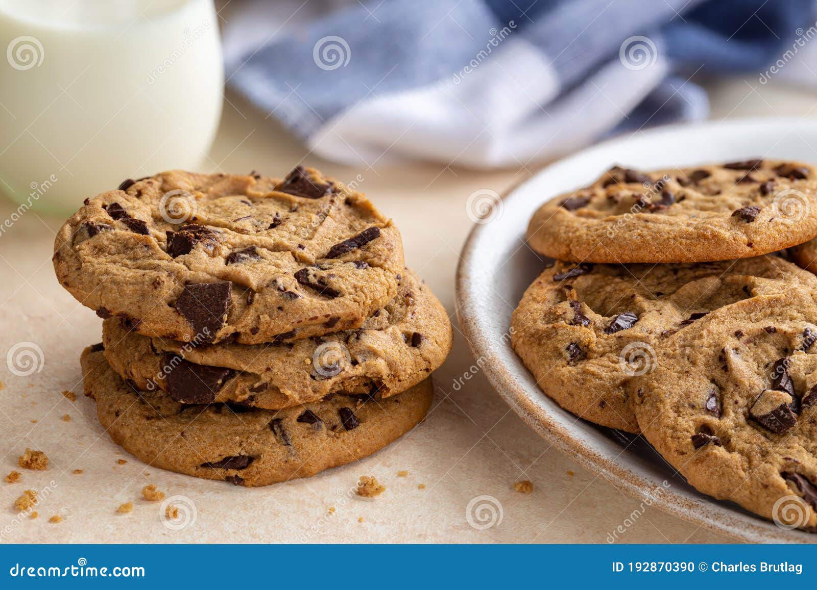 Chocolate Chip Cookies on a Table Stock Photo - Image of plate, food ...