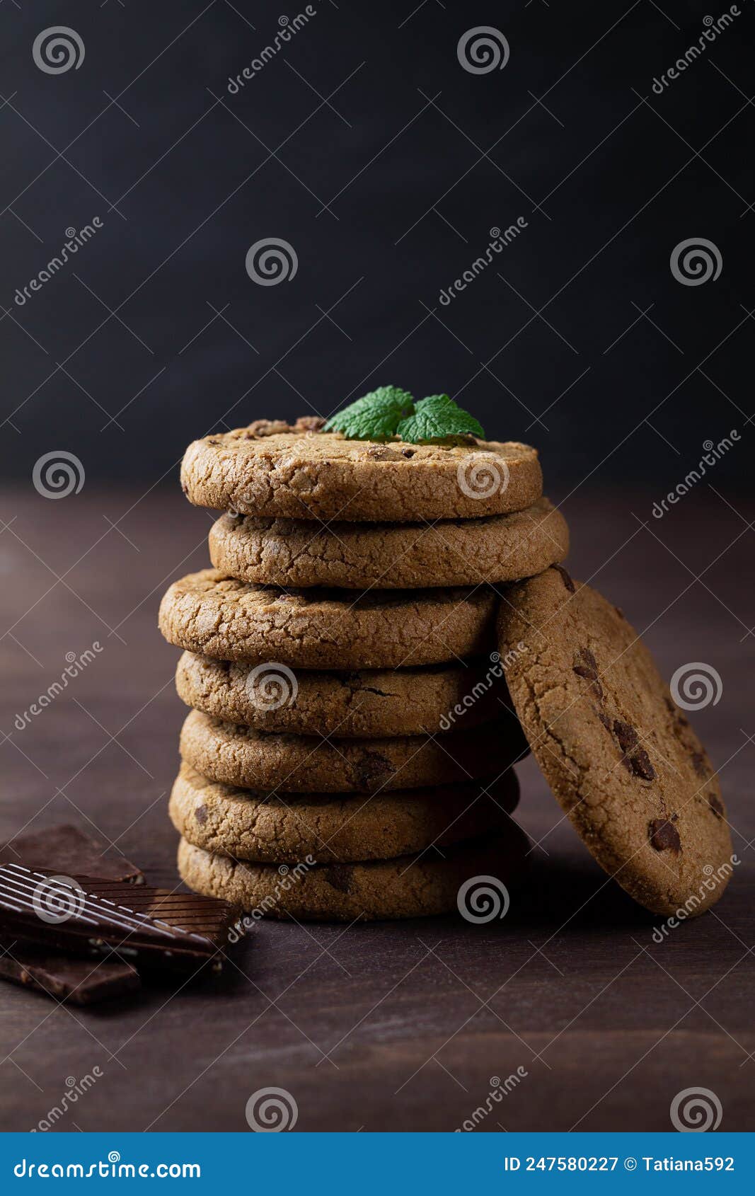 Stack of Biscuits with Copy Space. Chocolate Chip Cookies Stock Image ...
