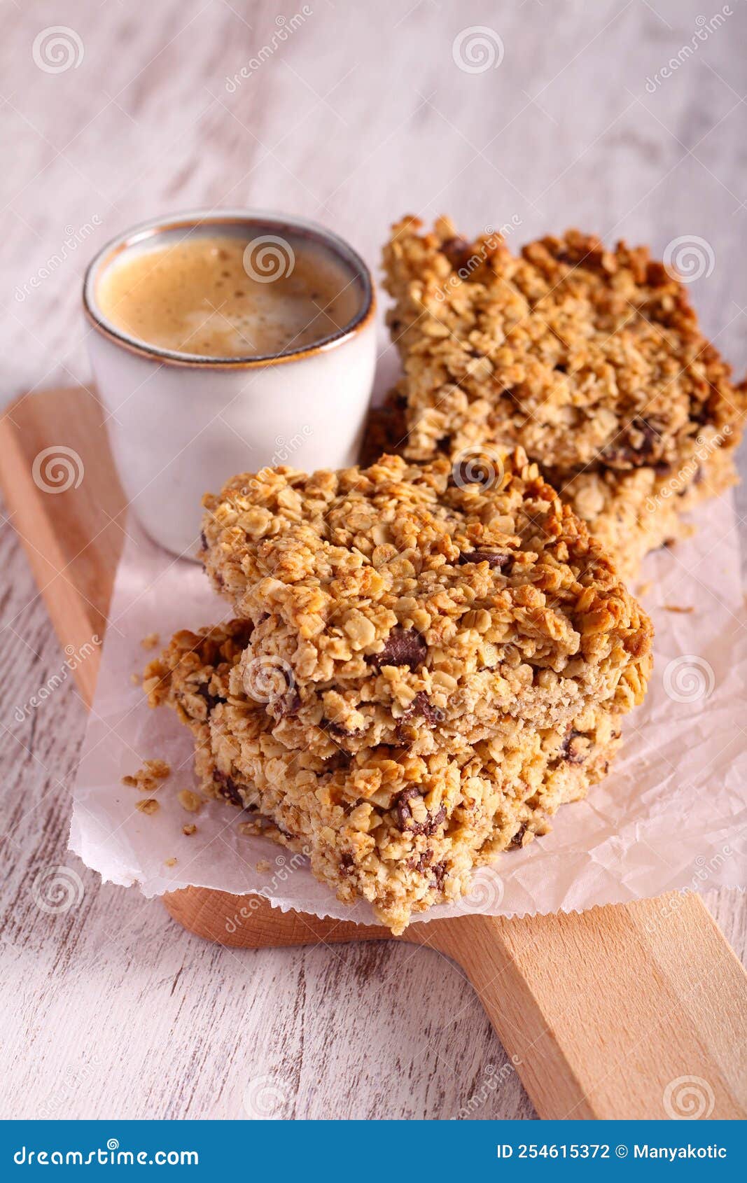 Chocolate chip flapjack stock photo. Image of chip, treat - 254615372