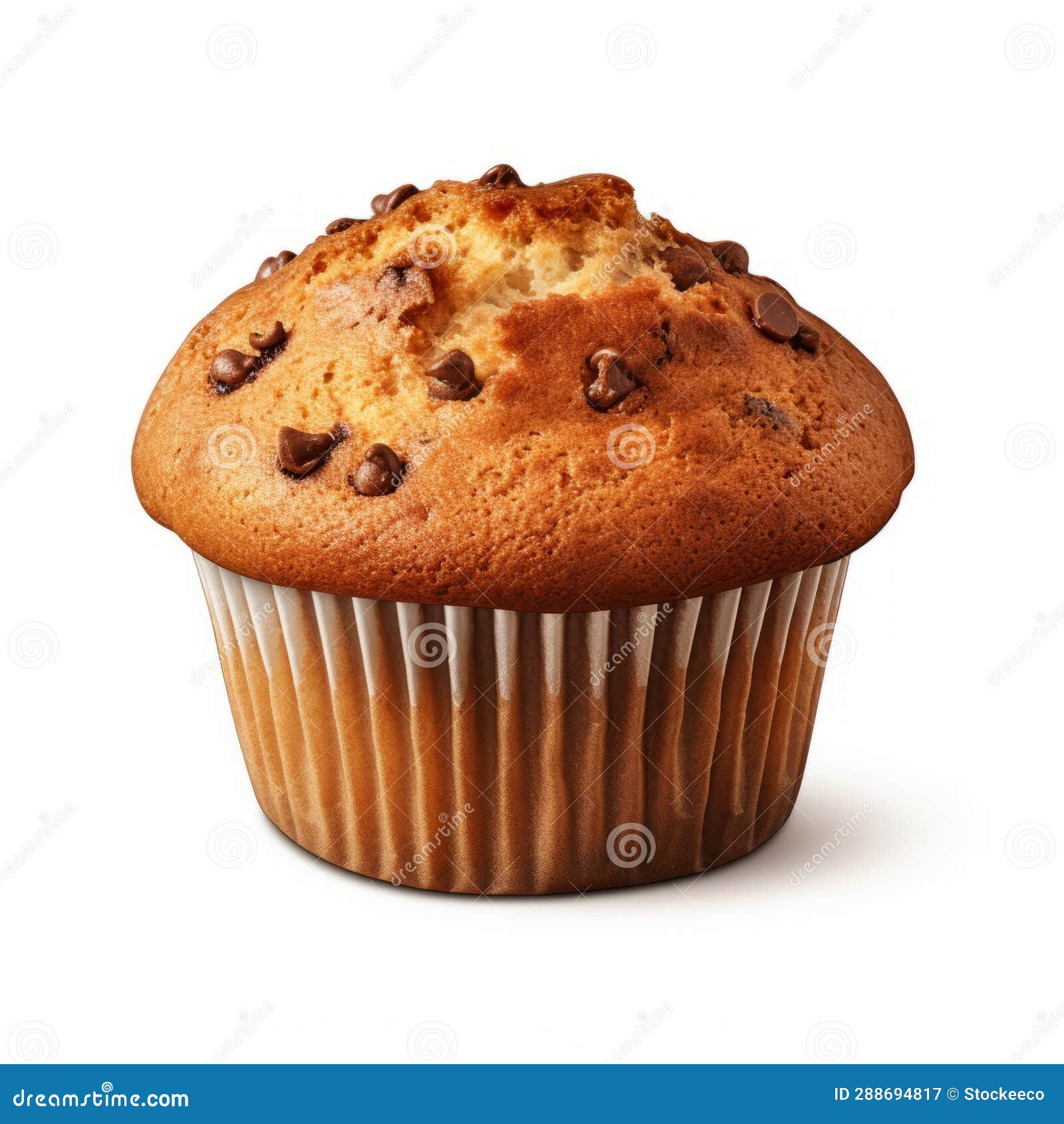 Photo Realistic Chocolate Chip Muffin on White Background Stock ...