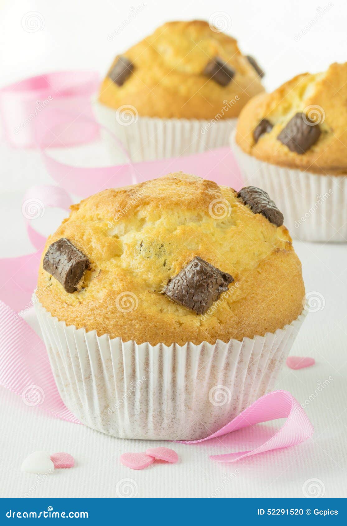 Chocolate Chip Muffins with Pink Ribbon Stock Photo - Image of love ...