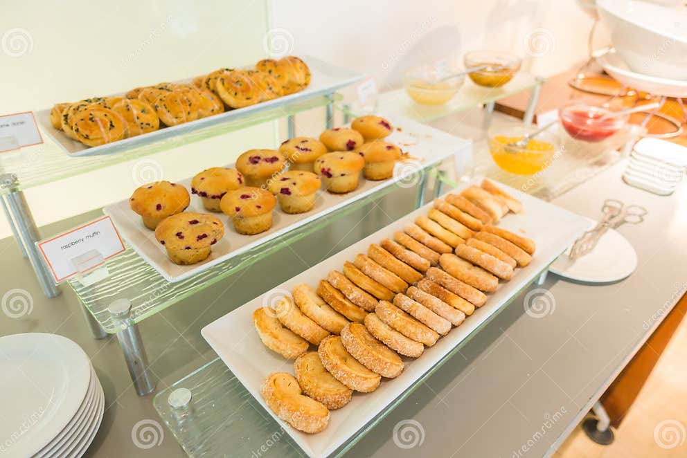Chocolate Chip Muffins on Table in Buffet . Stock Image - Image of ...