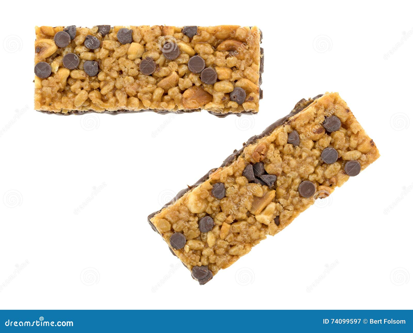 Chocolate Chip Peanut Protein Bars on a White Background Stock Image ...