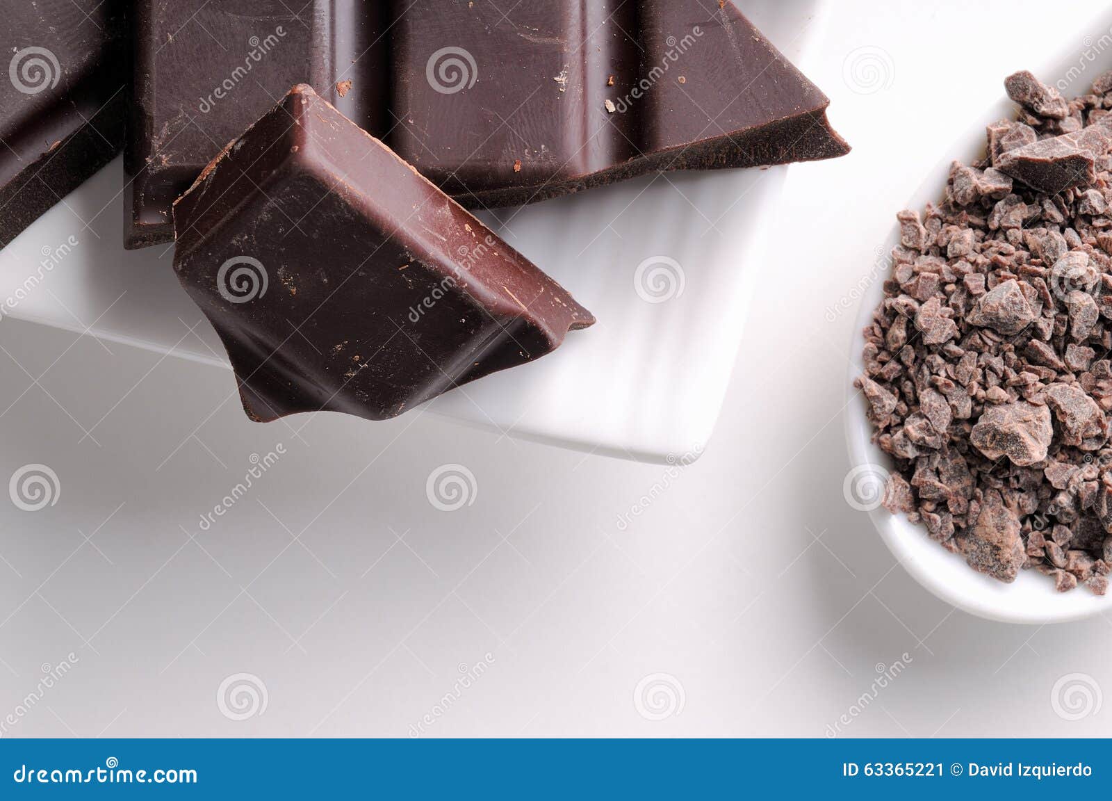 Chocolate Chips and Portions on Containers Close Up Top Stock Image ...