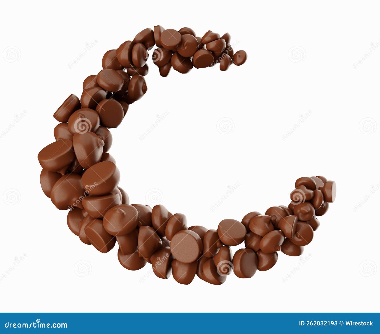 3D Rendering of Yummy Chocolate Chips Arranged in the Shape of a ...