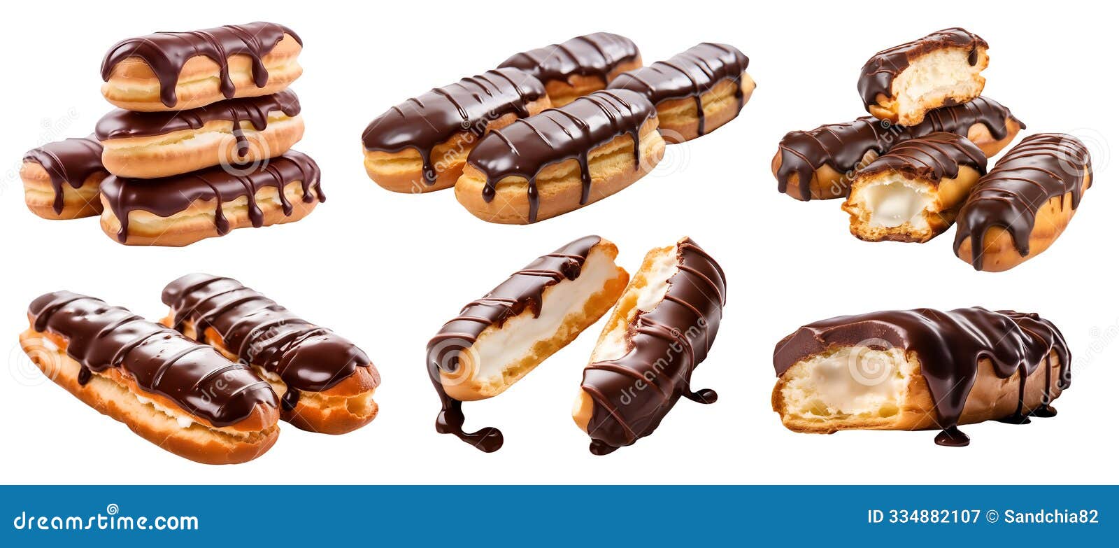 Chocolate Éclair Eclairs, Choux Cream Pastry Puff on Transparent Cutout ...