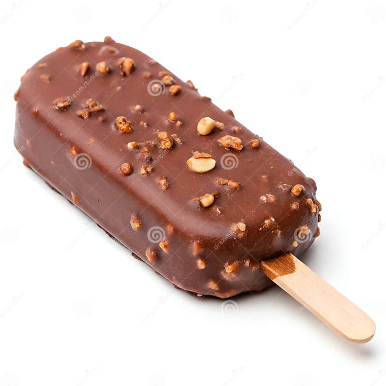 Chocolate-coated Popsicle with Nuts Isolated on White Background Stock ...