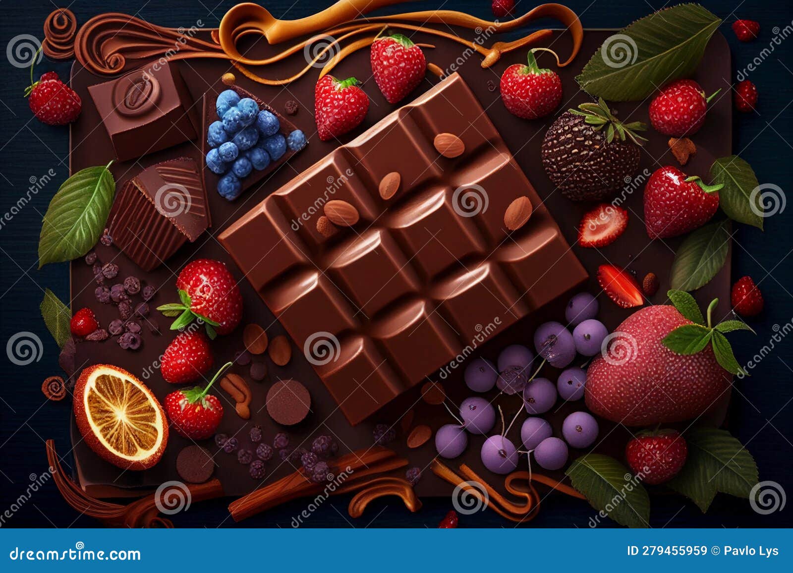 Chocolate Cocoa and Berries. AI Generated Stock Illustration ...