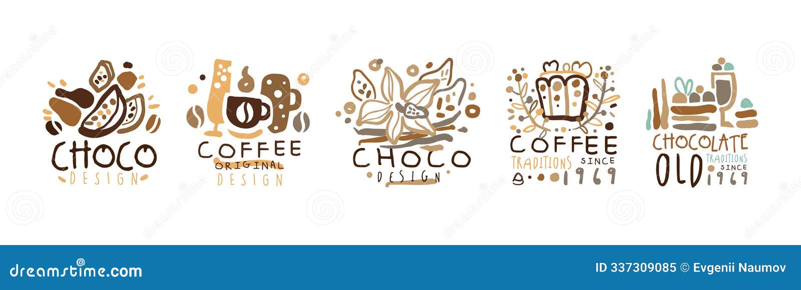Chocolate and Coffee Original Label and Logo Design Vector Set Stock ...