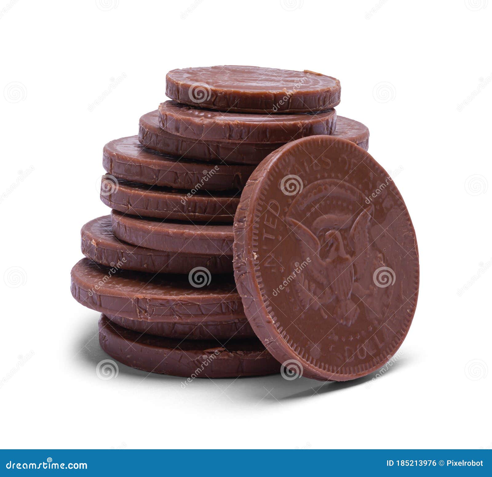 Chocolate Coin Stack stock photo. Image of pile, chocolate - 185213976