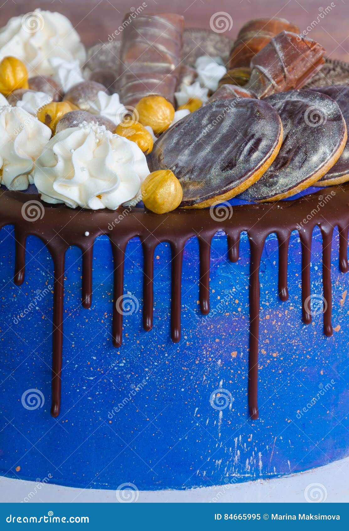 Chocolate Color Drip Cream Cheese Cake with Cookies Stock Image - Image ...