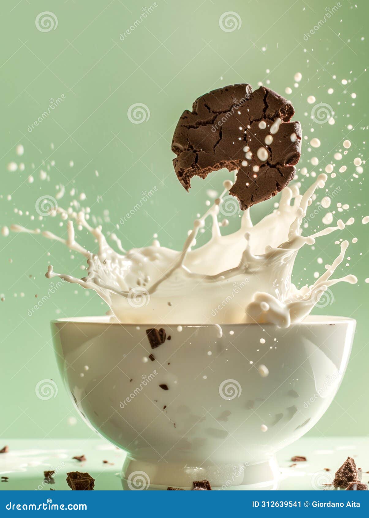 A Chocolate Cookie Splash in a Bowl of Milk Stock Illustration ...