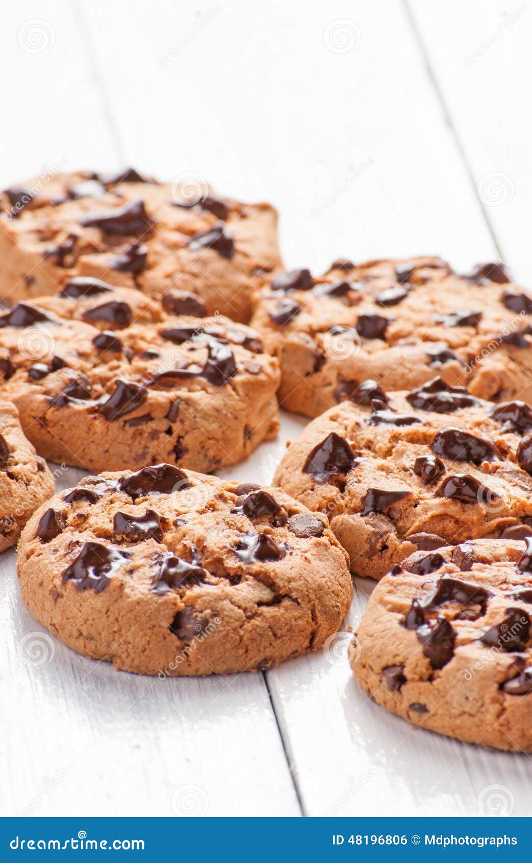 Chocolate Cookies Close Up on White Wood Stock Photo - Image of ...