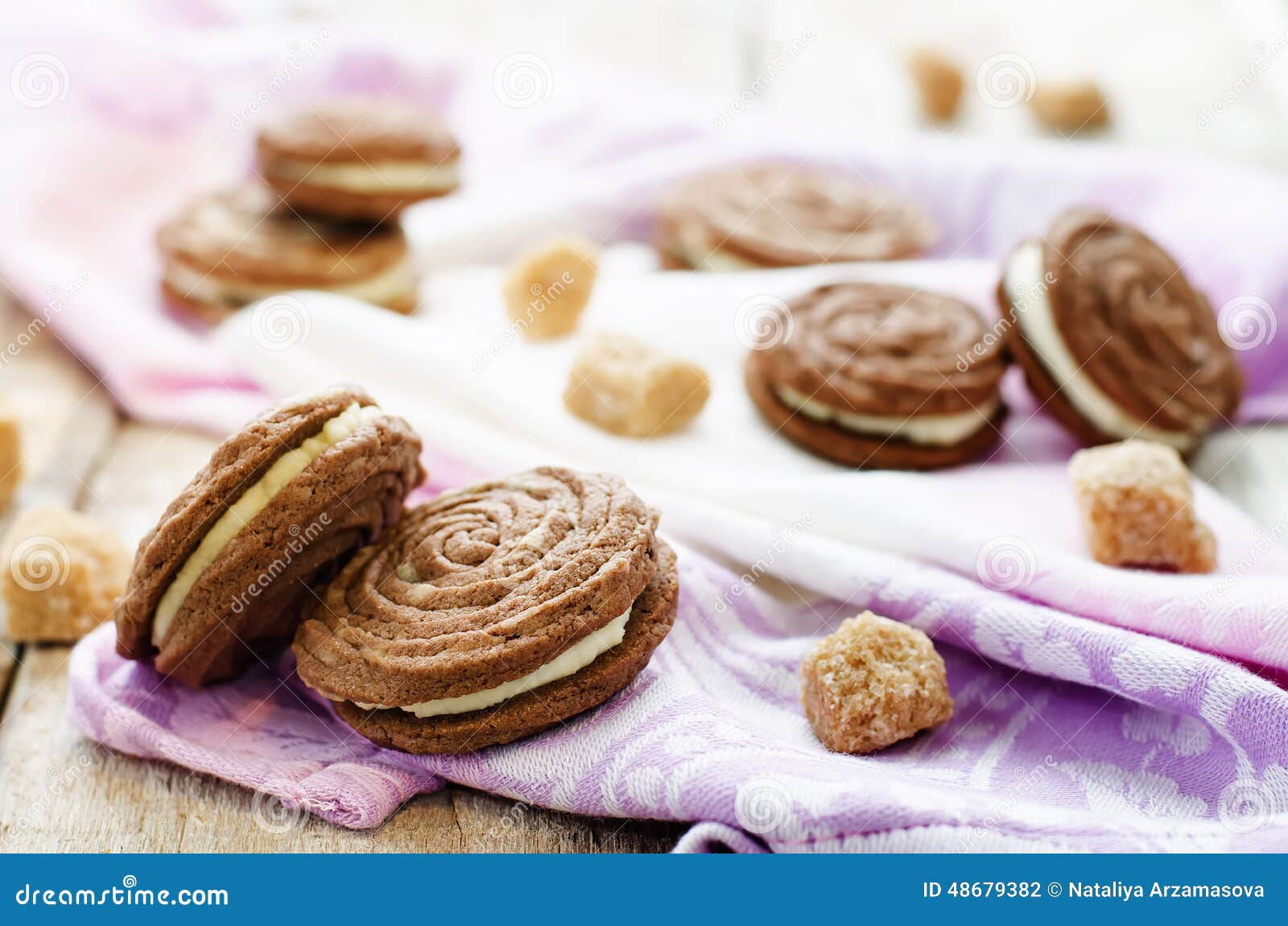 Chocolate Cookies Sable with Cream Cheese Stock Photo - Image of ...