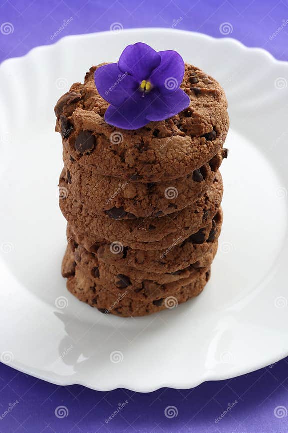 Chocolate Cookies with Violet Stock Image - Image of sweet, biscuit ...
