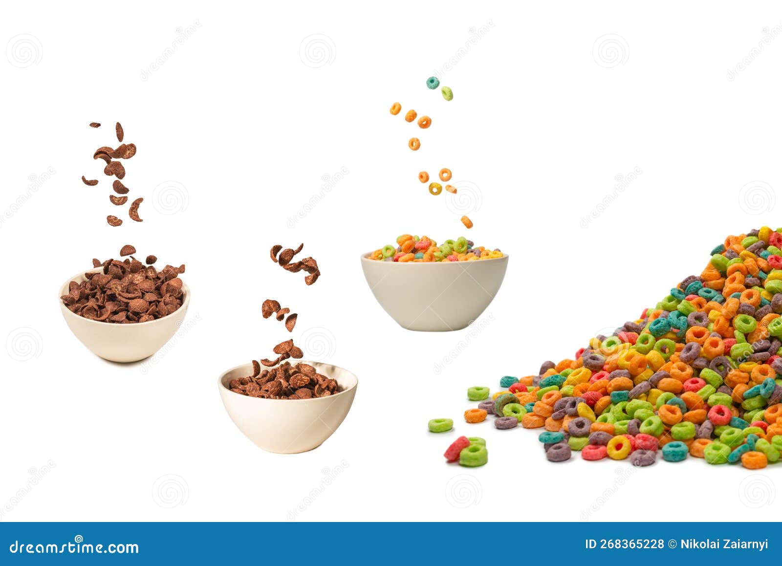 Chocolate Corn Flakes Falling To the White Bowl Isolated on White ...