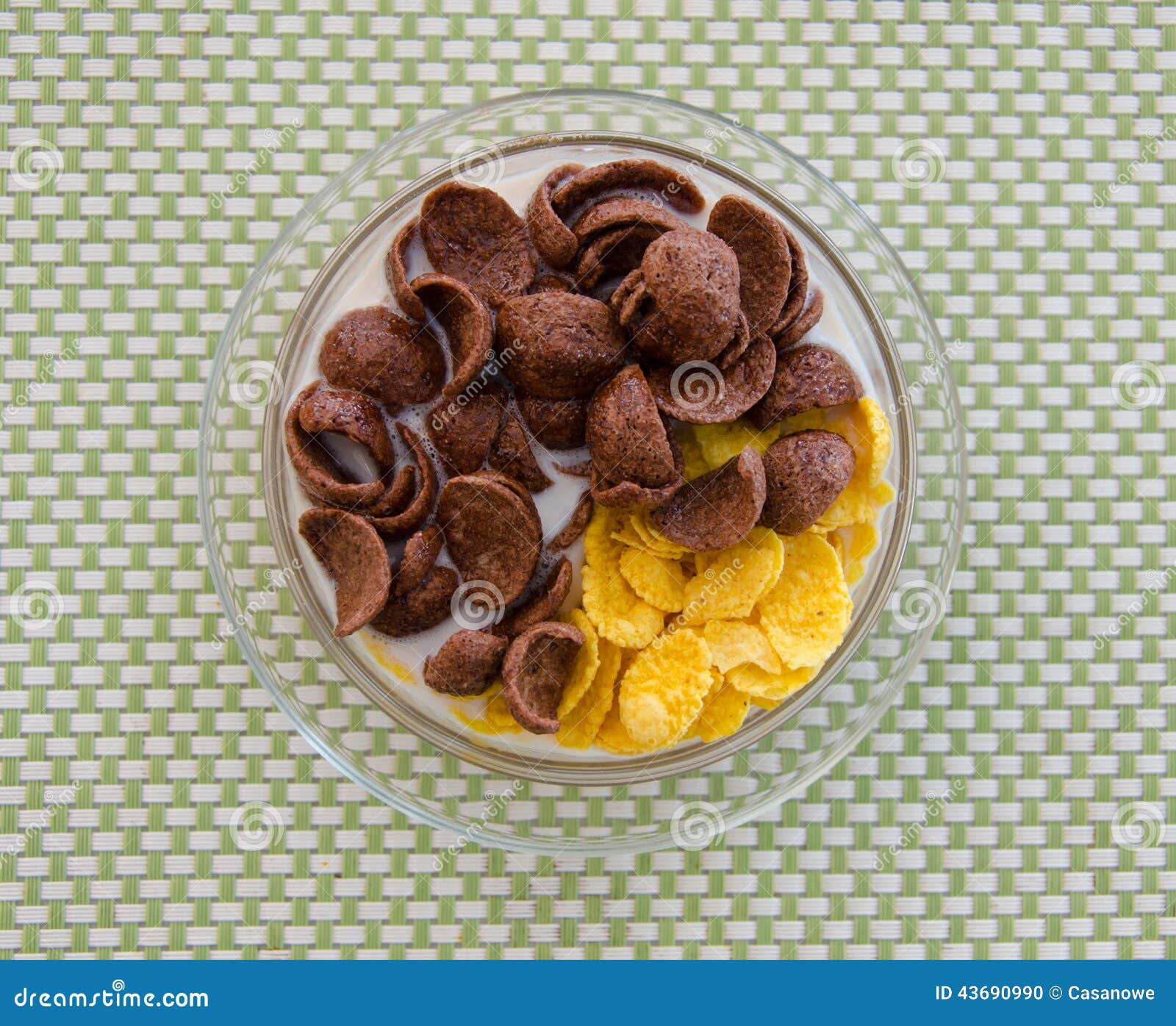 Chocolate Cornflakes and Corn Flakes with Milk Stock Photo - Image of ...