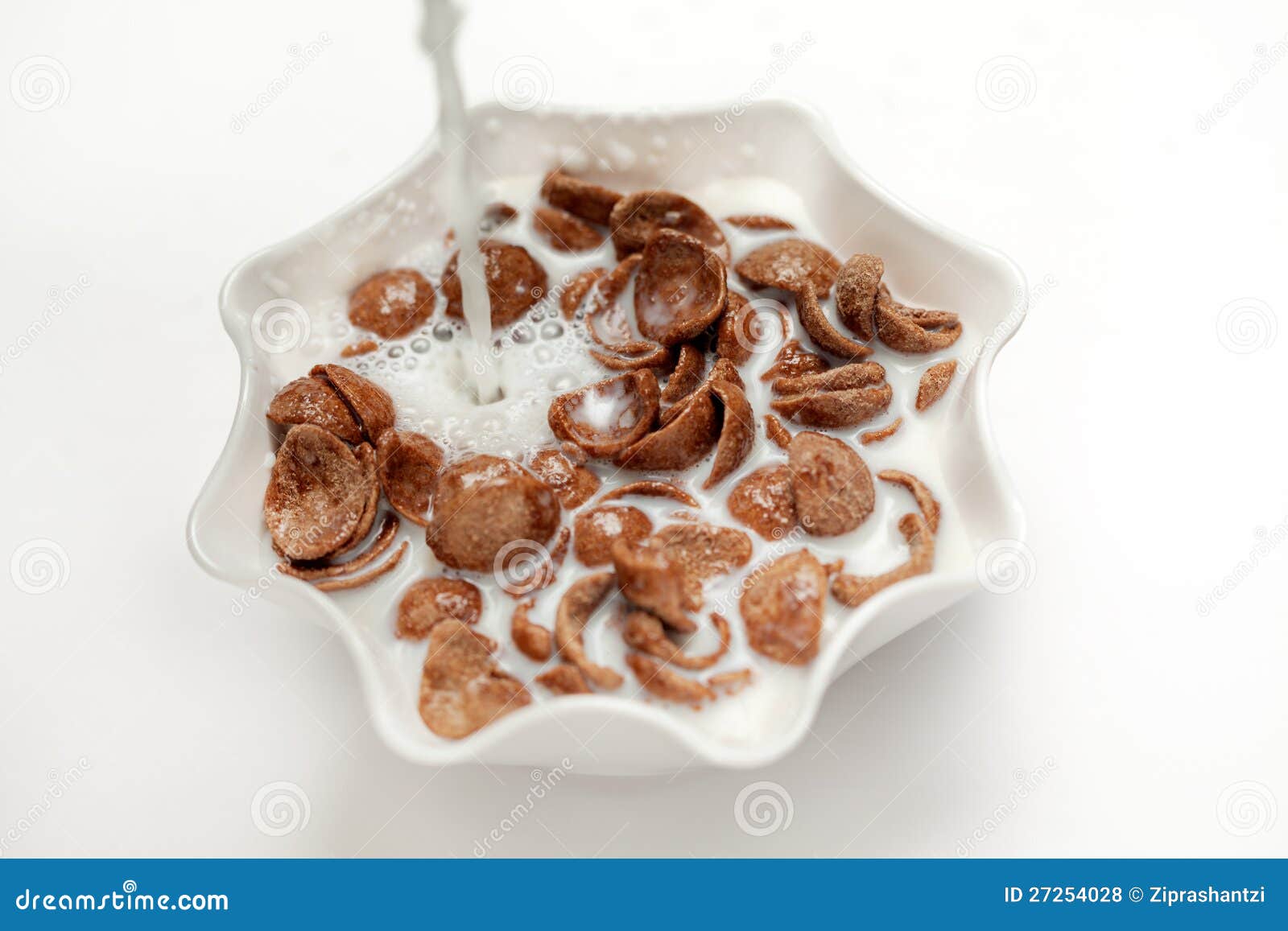 Chocolate Cornflakes and Milk Stock Photo - Image of breakfast, closeup ...