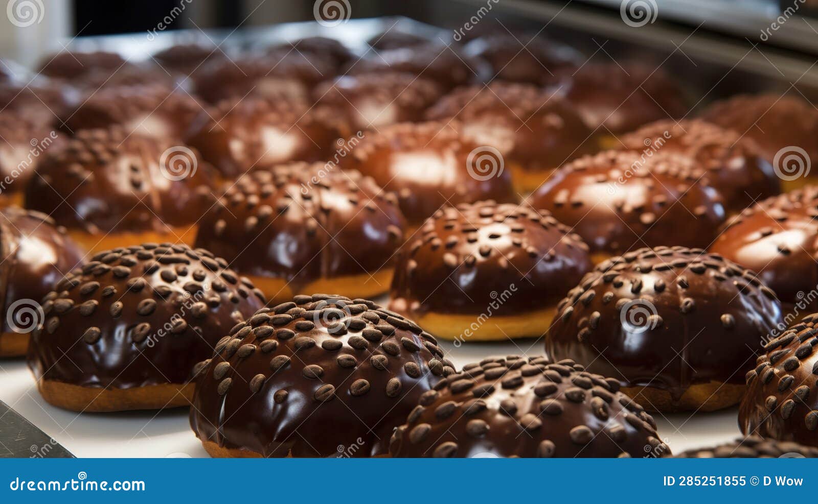 Chocolate-covered Buns in Large Quantities in the Bakery. Bun ...