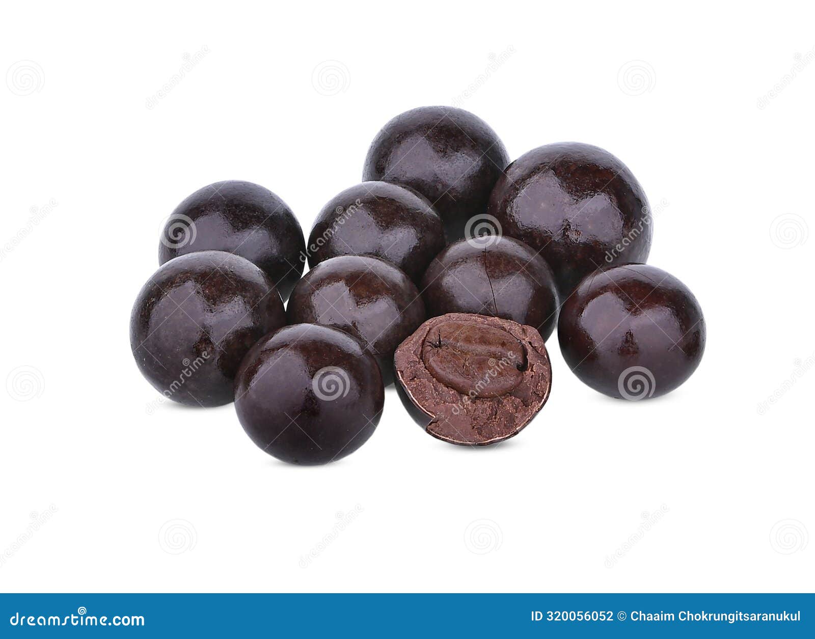 Dark Chocolate Covered Espresso Coffee Beans on White Background Stock ...