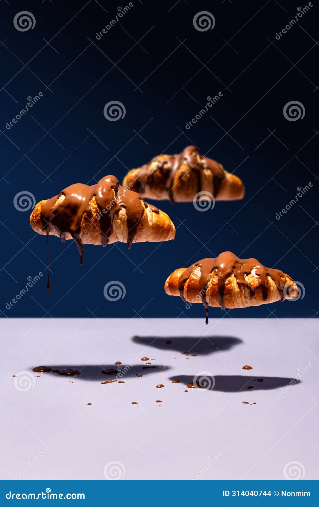 Chocolate-covered Croissant Clouds Floating and Dripping Stock Photo ...