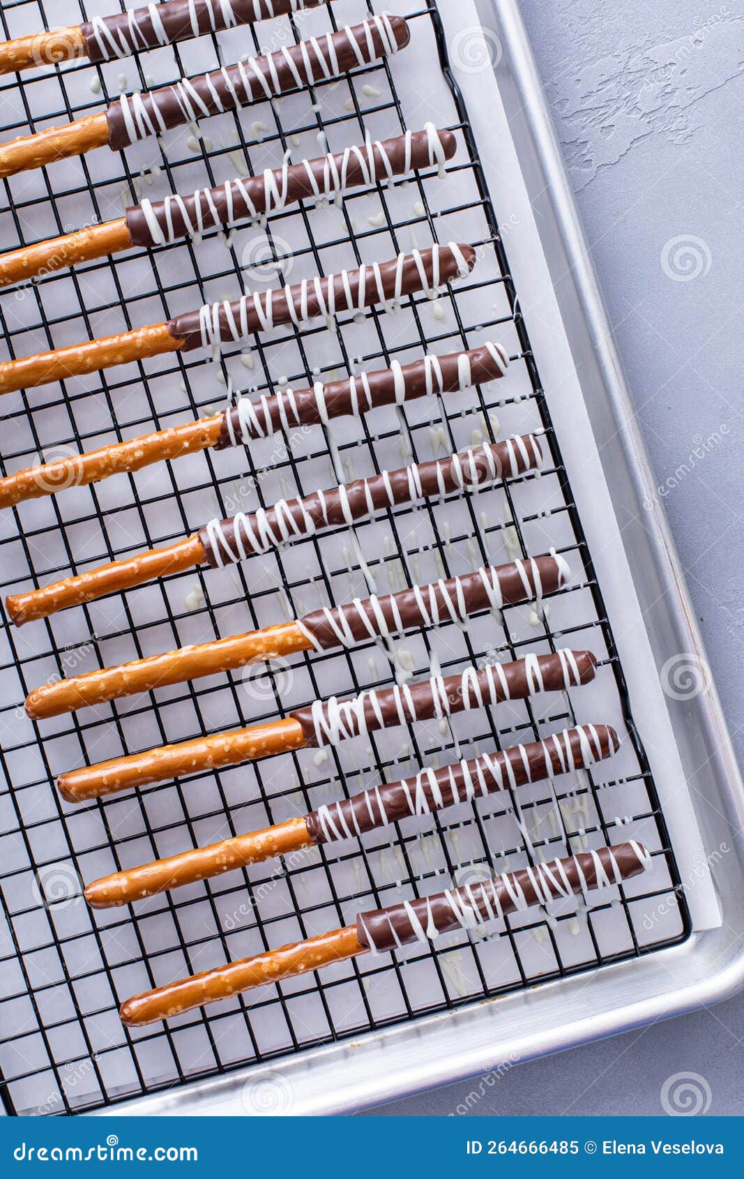 Chocolate Covered Pretzel Rods Freshly Made on a Cooling Rack Stock ...