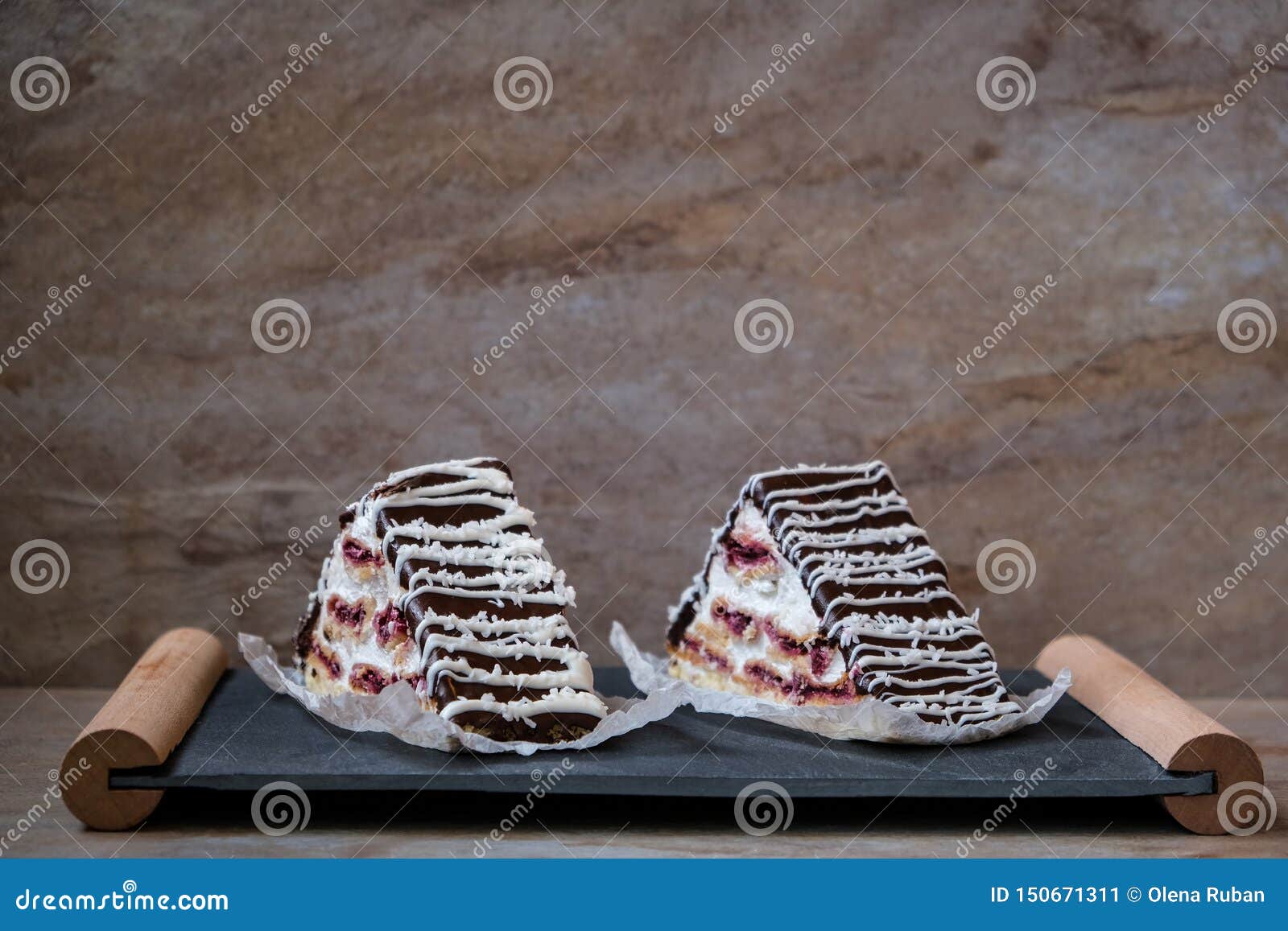 Chocolate Covered Sponge Cake, Place for Text Stock Image - Image of ...