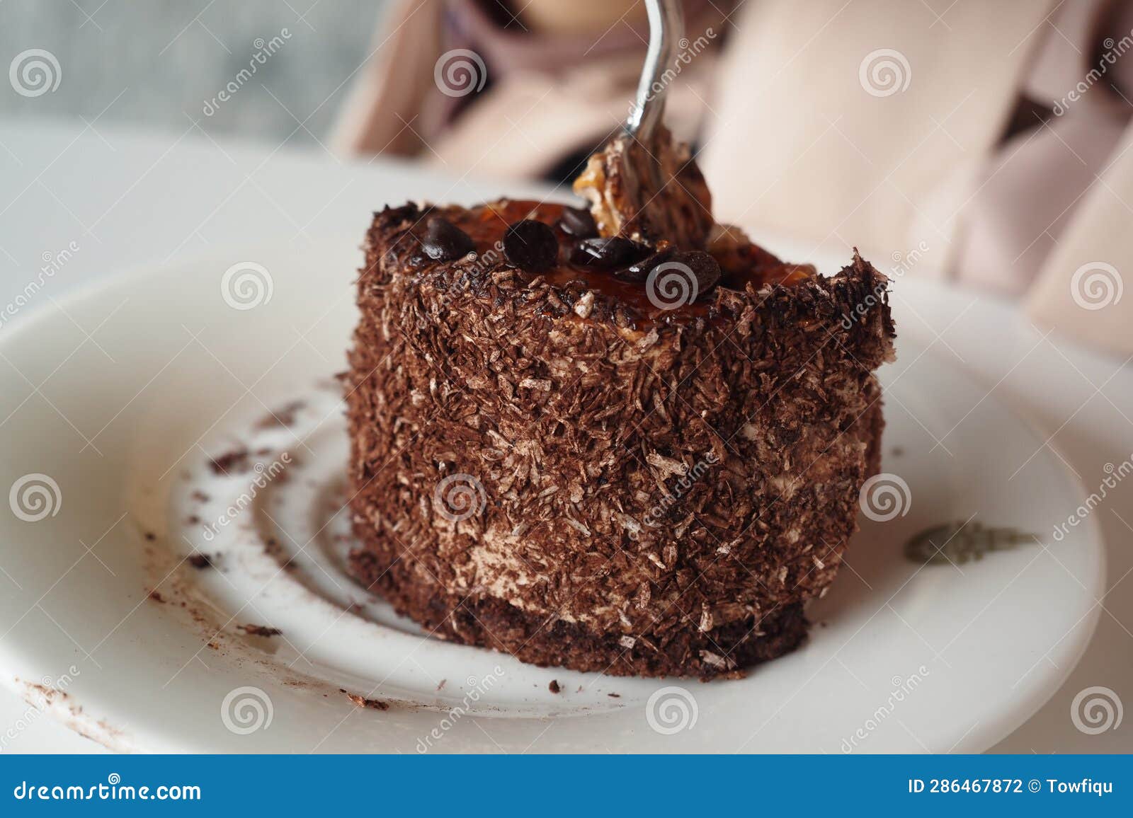 Chocolate and Cream Cake on a Plate on Table Stock Photo - Image of ...