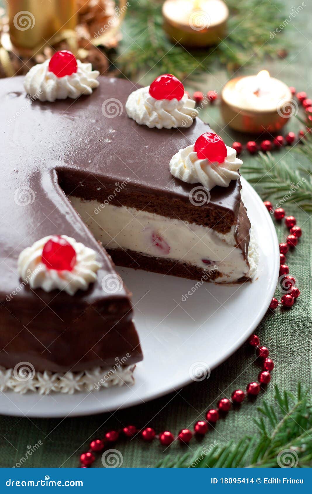 Chocolate And Cream Cherry Birthday Cake Stock Photography ...