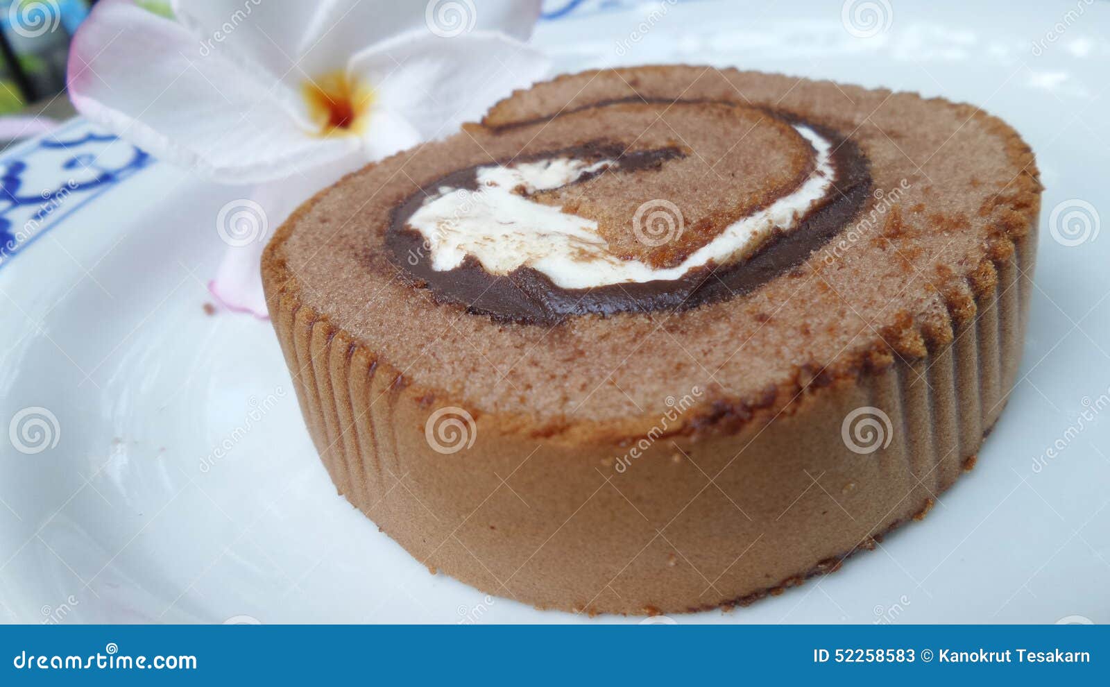 Chocolate Cream Roll and Flower Stock Image - Image of roll, cream ...