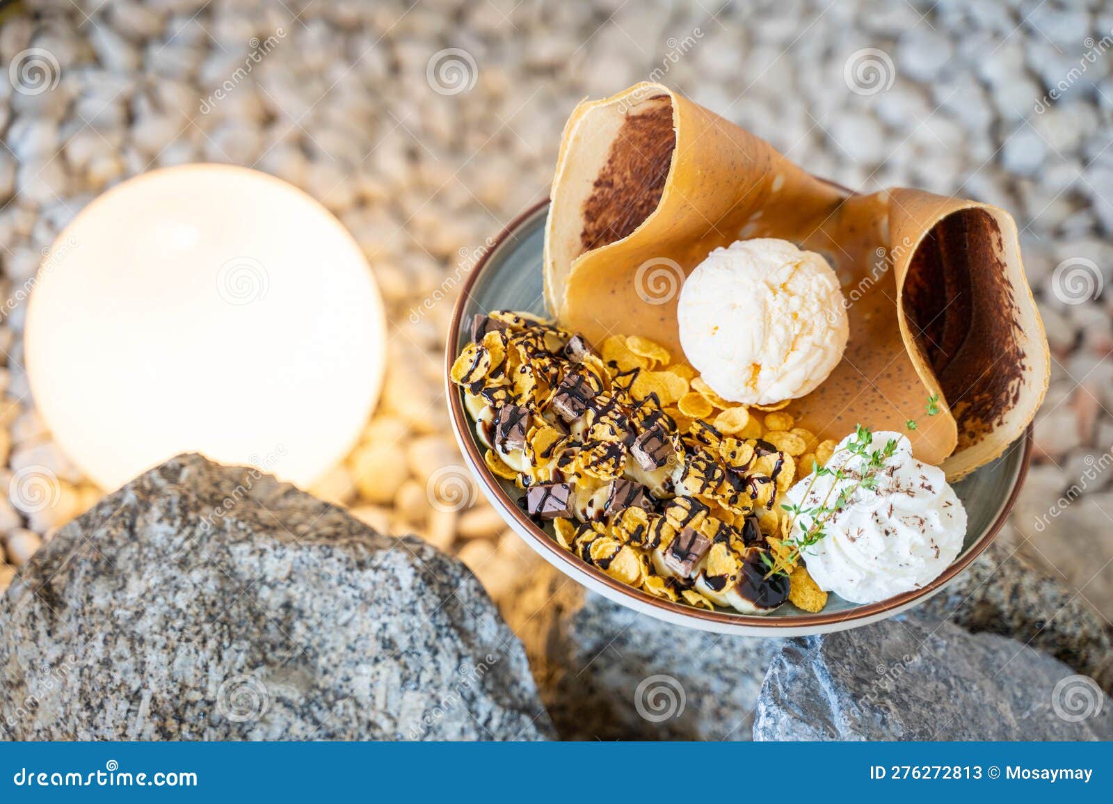 Chocolate Crepe Serve with Ice Cream and Cereal Stock Image - Image of ...