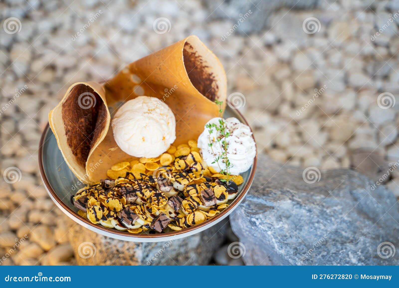 Chocolate Crepe Serve with Ice Cream and Cereal Stock Photo - Image of ...